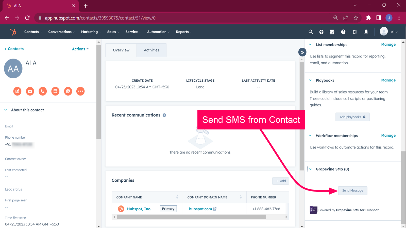 Grapevine SMS for HubSpot HubSpot Integration | Connect Them Today